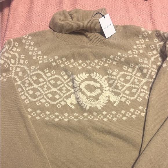 Coach | Sweaters | Coach Beige And Cream Turtleneck Sweater | Poshmark